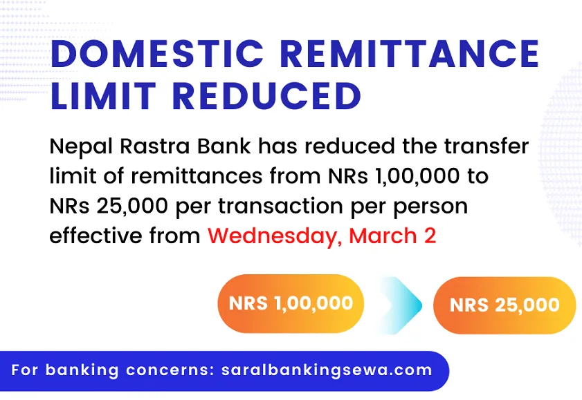 Domestic Remittance Limited to 25 thousands from 1 lakh